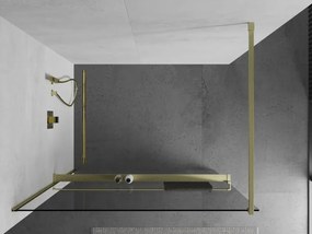 Mexen Kioto+ Sprchová stěna s policí Walk-in 105 x 200 cm, transparentní, zlatá kartáčovaná - 800-105-121-55-00