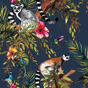 DUTCH WALLCOVERINGS Tapeta lemur [442556] Barva: Pertrolejová modrá