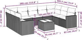 10dílná zahradní sedací souprava s poduškami černá polyratan 3251743