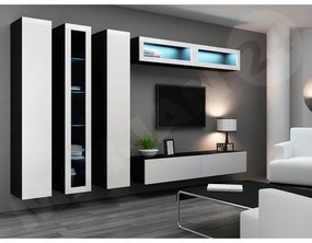 Obývací stěna Zigo VI, Osvětlení: osvětlení LED - modré, Barva: bílá / bílá lesk