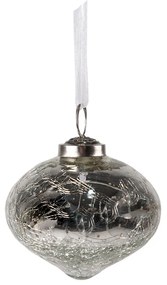 Stříbrná vánoční skleněná ozdoba baňka s popraskáním - Ø 7*7 cm
