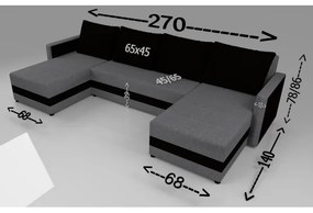 Čalouněná univerzální rozkládací sedací souprava do U BRISTOL šedá/černá