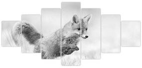 Obraz - Skákající liška, černobílá (210x100 cm)