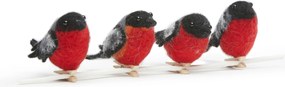 Dekorace Birds Bullfinch se sponou červené 4 ks