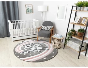 Dywany Łuszczów, Dětský kusový koberec Petit Pony grey kruh, 120x120 (průměr) kruh, růžová, dětský pokoj