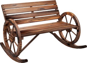 Dřevěná houpačka Outsunny, houpačka s opěrkami, zahradní lavička pro 2 osoby, dřevěná lavička do zahrady, na balkon, nosnost až 240 kg, spálená, 105 x