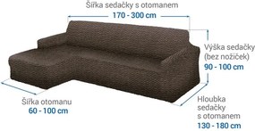 Bielastické potahy CRISTINA oříšková sedačka s otomanem vlevo (š. 170 - 300 cm)