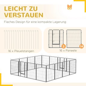 PawHut výběh pro štěňata Venkovní ohrádka pro malé a střední psy, DIY ohrádka pro štěňata se 2 ocelovými dveřmi, šedá | Aosom.de