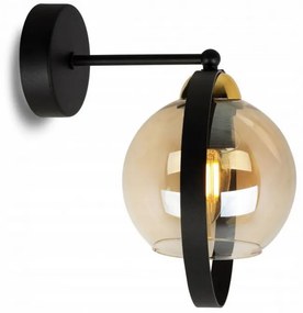 Výrazná nástěnná lampa z matného černého kovu se skleněným stínidlem