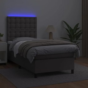Box spring postel s matrací a LED šedá 90x200 cm umělá kůže 3135925