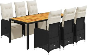7dílný zahradní bistro set s poduškami černý polyratan 3277131