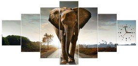 Gario Obraz s hodinami Osamělý silný slon - 7 dílný Rozměry: 210 x 100 cm