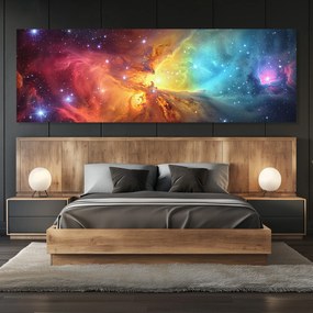 Obraz na plátně - Hvězdy obklopené barevnou Galaxií FeelHappy.cz Velikost obrazu: 180 x 60 cm