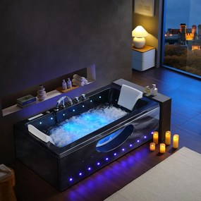 Terra Hydromasážní vířivá vana Iris 933C 170x84 s ohřevem vody, černý mramor