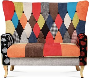 Dvojsedačka, potah látka patchwork, dřevěné nohy, masiv kaučukovník patchwork