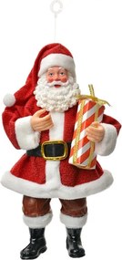 Červená závěsná vánoční dekorace Santa Claus držící dárek - 10*6*17 cm