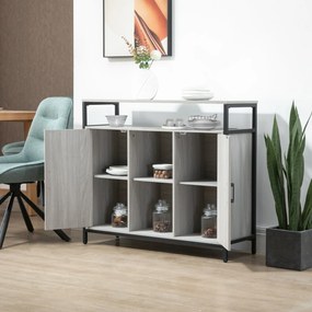 HOMCOM Moderní dřevěný kredenc se 2 skříňkami a policemi, světle šedý kuchyňský a vstupní kabinet, 100x34x87,2cm