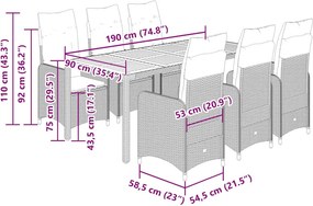 9dílný zahradní bistro set s poduškami černý polyratan 3276982