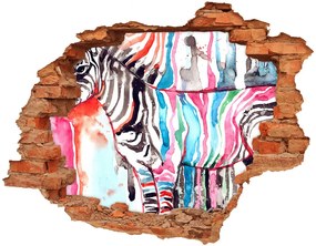 Wallmuralia Samolepící díra zeď 3D Barevná zebra 90x70 cm