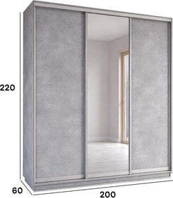 Skříň s posuvnými dveřmi 2000x2200x600 2LTD 1 Zrcadlo Industrial, profil stříbrný
