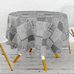 Ubrus PVC kulatý M-193B – Šedý patchwork (různé velikosti)