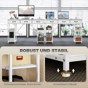 HOMCOM Psací stůl / kuchyňský stůl s 2 USB nabíjecími porty, 2 zásuvky, nastavitelné police, 3 látkové zásuvky, 120 x 40 x 76 cm, bílý