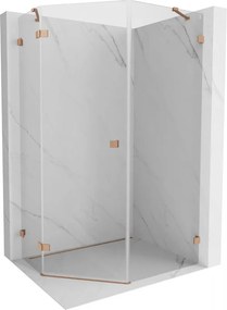 Mexen Lunar, pětiúhelníkový sprchový kout s levým sklonem 80 x 90 cm, 8mm čiré sklo, profil měděná matná, 831-080L-090P-65-00-L