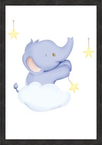 Plakát zvířátka sloník a hvězdičky - Obraz, Plakát Velikost: A3 - 29,7x42 cm, Volba rámu: s černým rámem