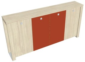 Střední šatní skříň Verno+ S 260 x 46 x 130 cm, kombinované dveře, akát / oranžová