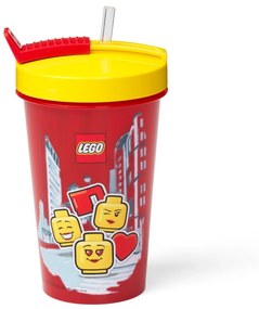 Červený kelímek se žlutým víčkem a brčkem LEGO® Iconic, 500 ml