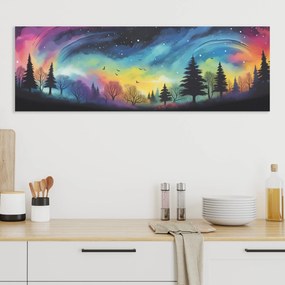 Obraz na plátně - Temný smíšený les a magická noční obloha FeelHappy.cz Velikost obrazu: 150 x 50 cm