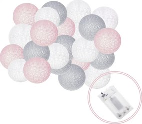LED světelný řetěz Bavlněné koule 6cm - 6m, 30LED, 3xAA, teplá bílá