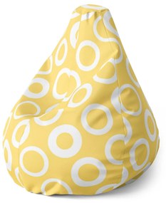 Sablio Sedací vak Pear Bílé kruhy na žluté - 70 x 70 x 95 cm