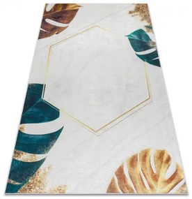 Dywany Luszczow Kusový koberec ANDRE pratelný 1150 Monstera odchází, kostka protiskluz, bílá / zlato Rozměr koberce: 120 x 170 cm