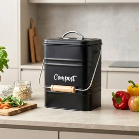 VILDE Kuchyňský kompostér s uhlíkovým filtrem, na bio odpad, kovový, černý, 3,5 l