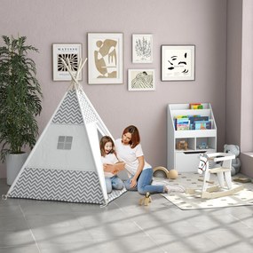 HOMCOM Dětský teepee stan Indický - dim. 1,2L x 1,2W x 1,55H m - Uzavíratelná dveřní okna, podložka, polštář a taška na nošení součástí balení - Inte…