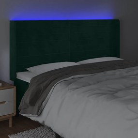 Čelo postele s LED tmavě zelené 203 x 16 x 118/128 cm samet 3124257