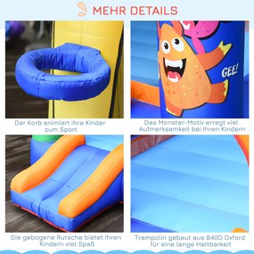 Outsunny samonafukovací skákací hrad, s fukarem, záplatami, upevňovacím materiálem, 250 x 180 x 175 cm, vícebarevný