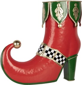 Červená kovová vánoční dekorace bota skřítka Elfa - 41*16*39 cm
