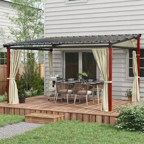 Pergola Outsunny 3,5x3 m s bočními stěnami, odolná proti větru, výškově nastavitelná, zatahovací střecha, béžová pro zahradu a terasu |