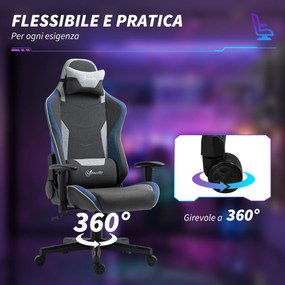 Ergonomická herní židle Vinsetto s opěrkami, opěrkou hlavy, nastavitelnou výškou a sklápěcí kancelářská herní židle v lněné tkanině s houpací funkcí …