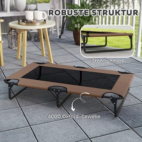 PawHut Zvedená Skládací Psí Postel, Venkovní Psí Lehátko s Mřížkovým Designem, Prodyšné, pro Velké Psy Káva Oxford 107 x 61 x 20 cm