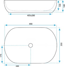 Rea Lisa, umyvadlo na desku 490x350x140 mm, světle modrá lesklá, REA-U6620