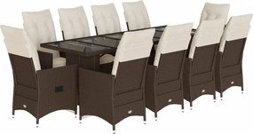11dílný zahradní bistro set s poduškami hnědý polyratan 3277264