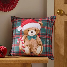 Dekorační polštář s vánočním motivem 45x45 cm Christmas Tartan Teddy Bear – Catherine Lansfield