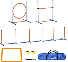 PawHut Agility Set pro psy, 4-dílná sada pro výcvik psů s nastavitelnou výškou překážek, slalomovými tyčemi, boxem na přestávky, skákacím kruhem, přek