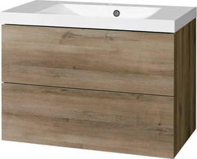 Mereo Mereo, Aira, koupelnová skříňka s umyvadlem z litého mramoru 81 cm, bílá, dub, šedá, CN741M