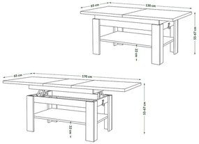 Rozkládací konferenční/jídelní stůl se zvedací deskou ROY dub sonoma/černá