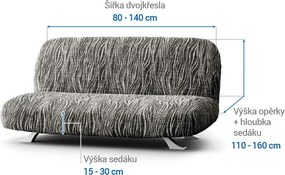 Bielastické potahy UNIVERSO NOVÉ žíhané černobílé dvojkřeslo s dřevěnými rukojeťmi (š. 80 - 140 cm)
