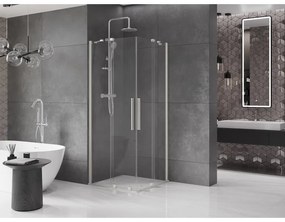 Mexen Velar Duo, sprchový kout s posuvnými dveřmi 90 x 90 cm, 8mm čiré sklo, broušená ocel, 871-090-090-02-97